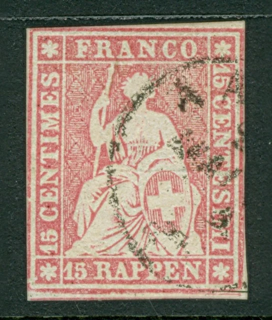 SWITZERLAND 15R ROSE, Scott #28. A fault-free stamp, light cancel ...