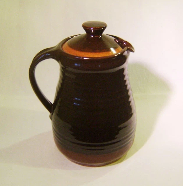 LARGE STUDIO POTTERY Jug & Lid Coffee Pot by Peter Riffin: Brown ...