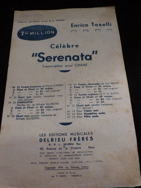 & SPARTITO SERENATA Enrico Toselli Music Sheet EUR 17,35 - PicClick IT