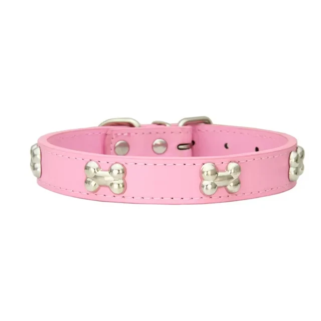 BONE LEATHER DURABLE Pet Dog Collars Puppy Pug Collars for Small Large ...