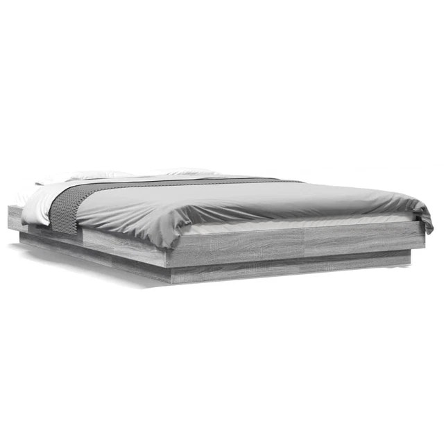 BED FRAME GREY Sonoma 140x200 cm Engineered Wood Slatted Base Low ...