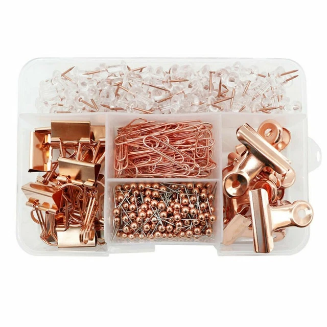 500X BINDER CLIPS Paper Clips Push Pins Sets W/ Box for Office,School ...