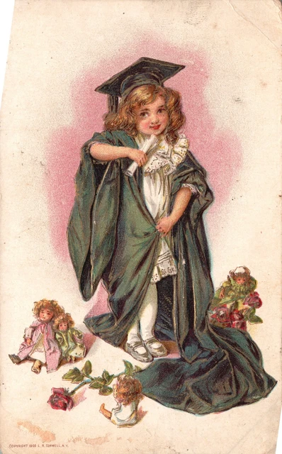 VINTAGE POSTCARD CUTE Little Girl On Her Graduation Toga School Girl ...