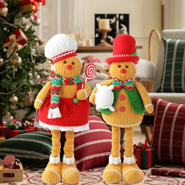 CHRISTMAS STANDING DOLL Plush Gingerbread Man Ornament Extendable Legs ...