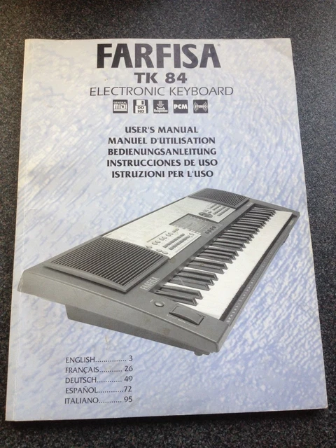 FARFISA TK 84 Electronic Keyboard User's Manual £6.00 - PicClick UK