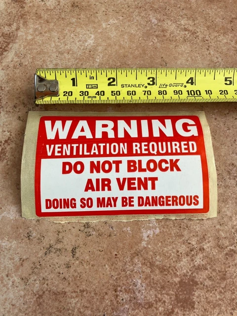 AIR VENT VENTILATOR 'Do Not Block' Warning Label Boat Safety Scheme ...
