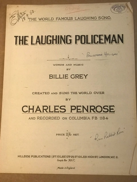 THE LAUGHING POLICEMAN CHARLES PENROSE sheet music chart piano vocal ...