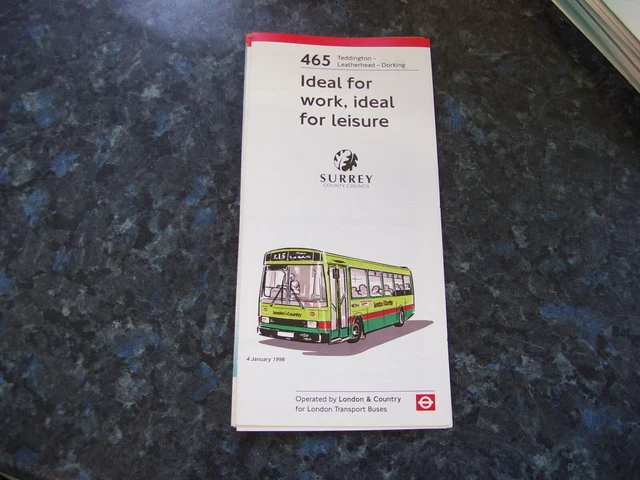 LONDON AND COUNTRY Bus Timetable-Route 465-January 1998-Used Con £0.99 ...