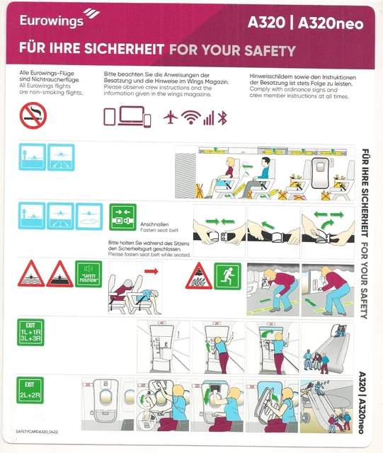 EUROWINGS SAFETY CARD Airbus A320 neo £4.99 - PicClick UK