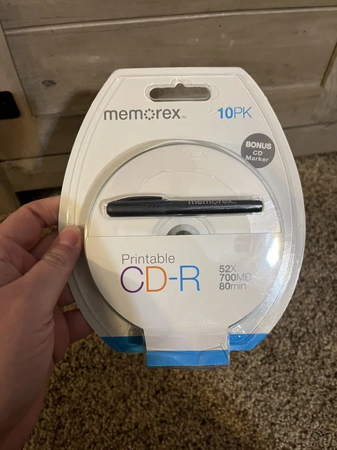 NIB MEMOREX PRINTABLE CD-R 52x 700MB 80 Minute 10-Pack White Sealed ...