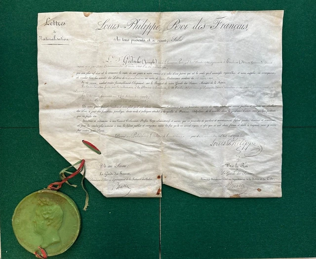 NATURALIZATION LETTER - With Royal Seal Of Wax -Louis Philippe-1838 £ ...