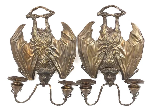PAIR OF ANTIQUE Bronze Gothic Bat Wall Sconces £1,500.00 - PicClick UK