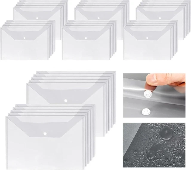 40 PCS CLEAR Document Envelope Folders,Waterproof Plastic Document ...
