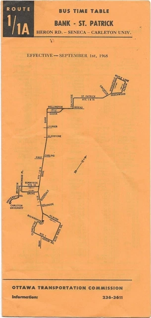 VINTAGE OC TRANSPO Route Map - Route 1/1A - Ottawa, Ontario $1.80 ...