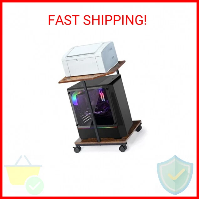 COMPUTER TOWER STAND, CPU Stand 2-Tier PC Stand Rustic Wood Desktop ...