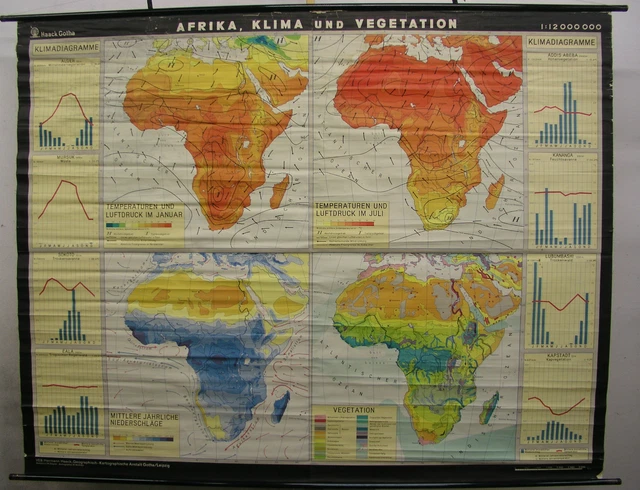 SCHOOL WALL MAP Chart Roll Africa a/C 215x169cm North America Haack ...