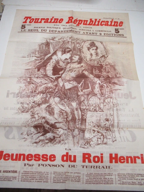RARE AFFICHE &JEUNESSE ROI HENRI" ROMAN par PONSON DU TERRAIL 1901 PUB ...