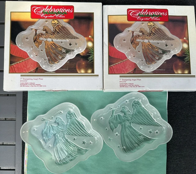 CELEBRATIONS CRYSTAL CLEAR Trumpeting Angel Plates 2 x Serving Dish ...