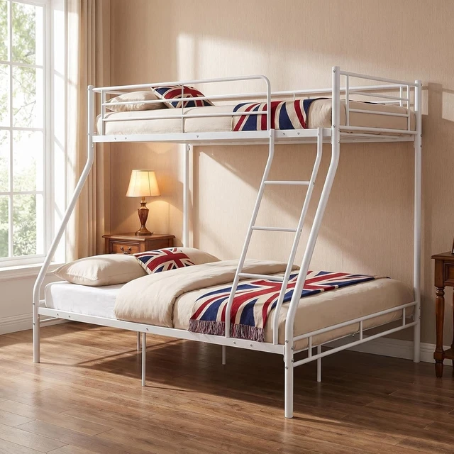 TRIPLE BUNK BED 3FT Single 4FT6 Double Metal Bed Frame with Ladder £161 ...