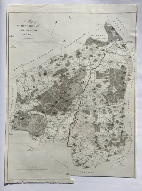 A MAP OF the Hundreds of Felborough and Wye Kent inc Godmersham Chilham ...