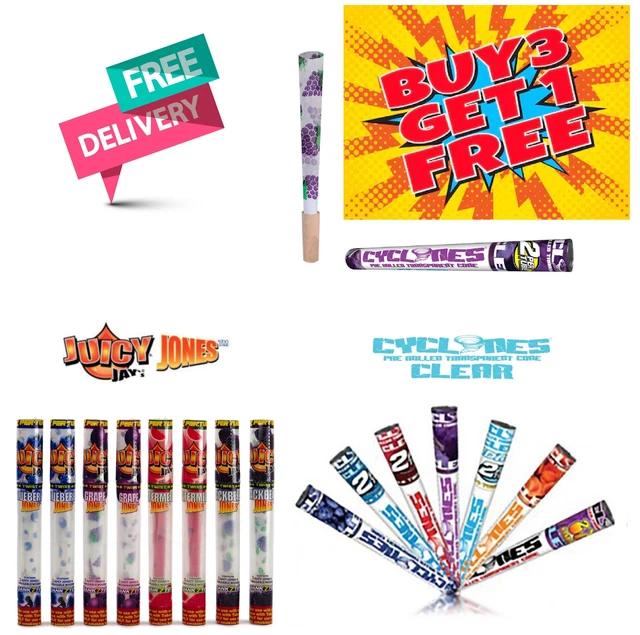 JUICY JAY CYCLONE King Size Slim Cones Rolling Papers Flavoured Rizla ...