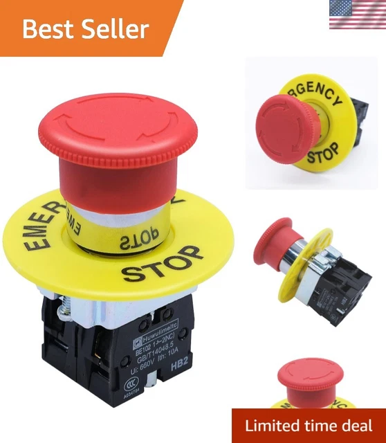 MXUTEUK 2NC 22MM Emergency Stop Push Button Switch Red Mushroom ...