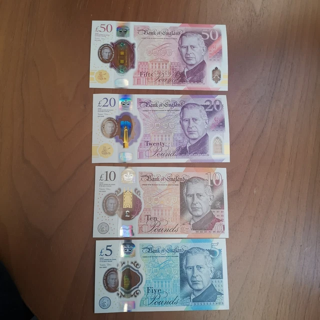 UNCIRCULATED SET OF King Charles III Bank Notes First Release 1x £5 £10 ...