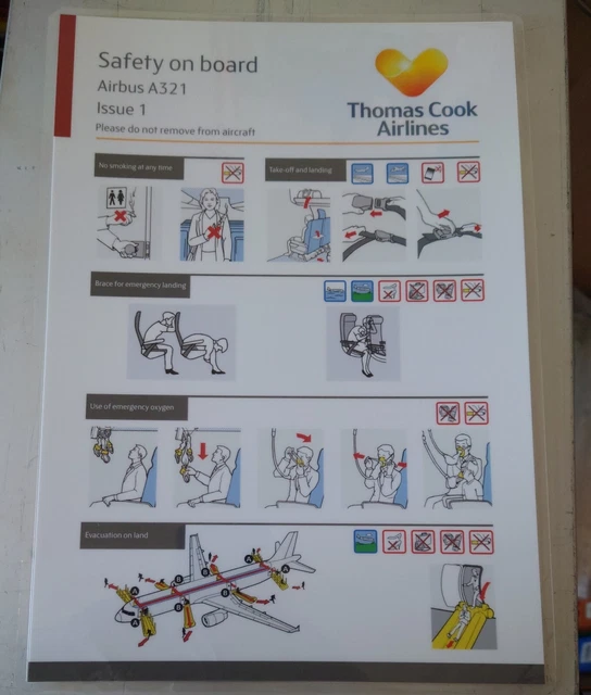 THOMAS COOK AIRBUS A321 Issue 1 Safety Card £5.00 - PicClick UK