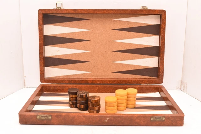 VTG BACKGAMMON BAKELITE Brown Butterscotch Game Set Original Cork 1950s ...