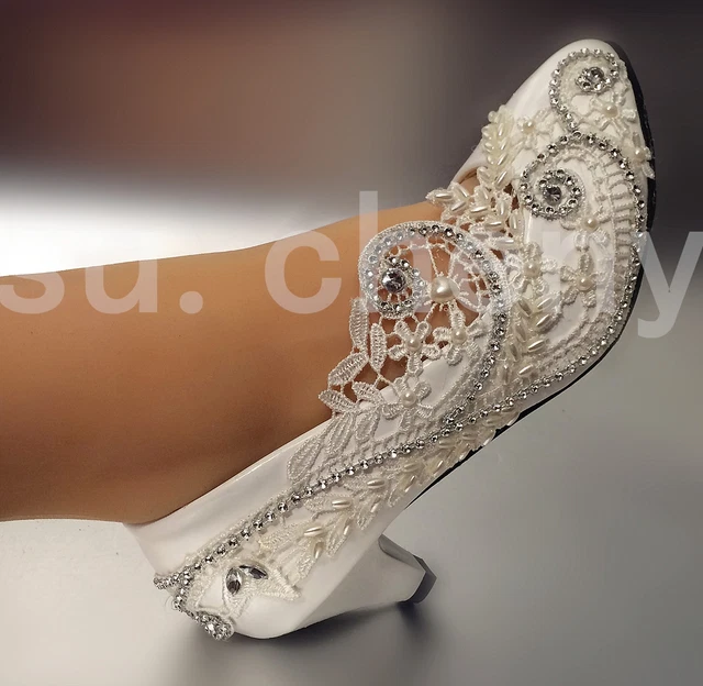 CHAUSSURES DE MARIAGE En Dentelle Blanche Ivoire Clair Avec Strass ...