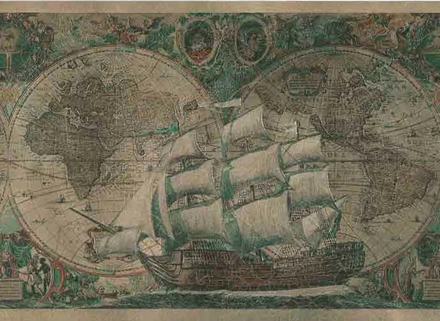 OLD WORLD MAPS Sailing Ships Wallpaper Border 3 spools - 45 feet "FREE ...