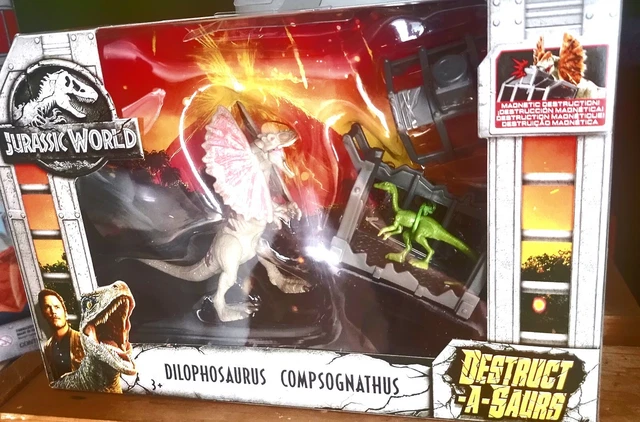 JURASSIC WORLD DILOPHOSAURUS Compsognathus Destruct-A-Saurs Mattel Park ...