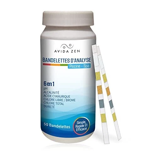 BANDELETTE TEST PISCINE 6 EN 1-50 Bandelettes Piscine - Testeur Chlore ...