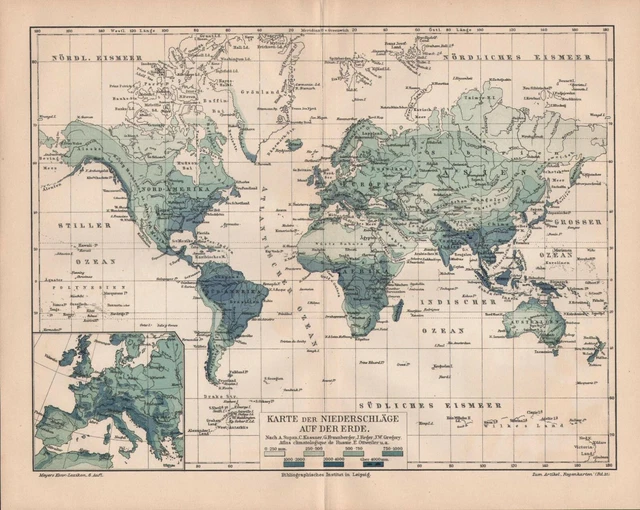 ANTIQUE MAP. THE WORLD RAINFALL MAP. c 1905 $15.00 - PicClick CA