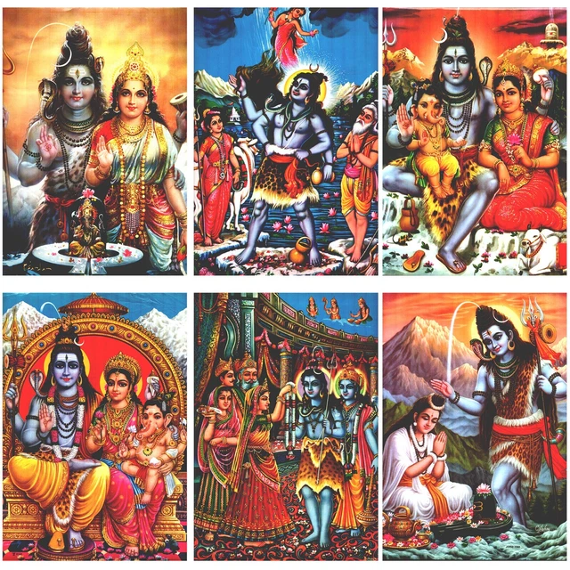 HINDU GOD SHIV Parivar Print Vintage Shiva Parvati Ganesh Poster ...