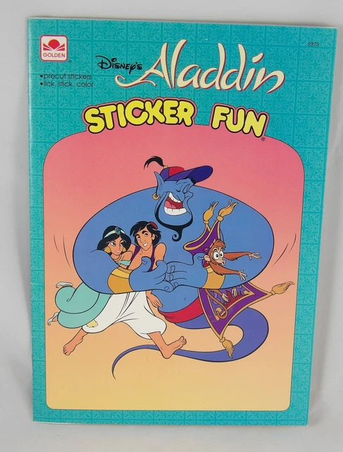 VINTAGE 1993 DISNEY Aladdin Giant Sticker Fun Coloring Book Golden ...