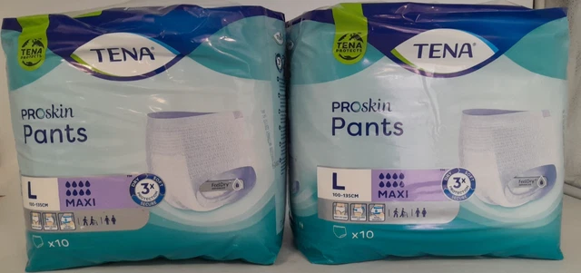 TENA PROSKIN PANTS Size L Maxi Unisex 2 Packs of 10 Pants NEW D12 B264 ...