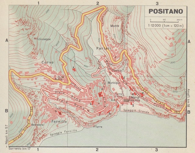 C3841 POSITANO, PIANTA della città, Mappa epoca, Vintage map EUR 6,90 ...