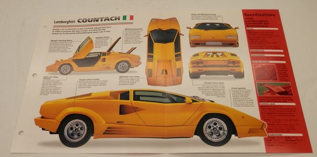 LAMBORGHINI COUNTACH 1974-1991 w/QV Layout Pics Spec Sheet IMP HOT CARS ...
