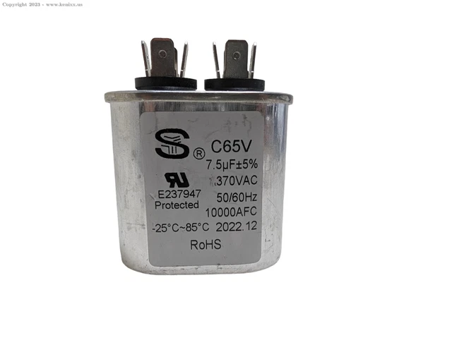 C65V HEAVY-DUTY 7.5 mfd Fan Capacitor 370VAC 50/60Hz 10000AFC Coleman ...