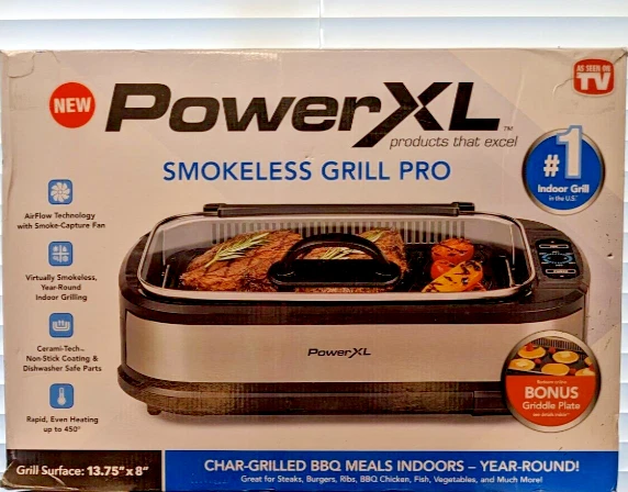 POWERXL SMOKELESS INDOOR Grill Plus With Hinged Glass Lid - No Box ...