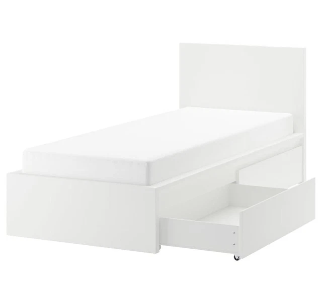 IKEA MALM STANDARD Single Bed Frame, White, High Headboard 2 x Storage Drawers £57.90 - PicClick UK