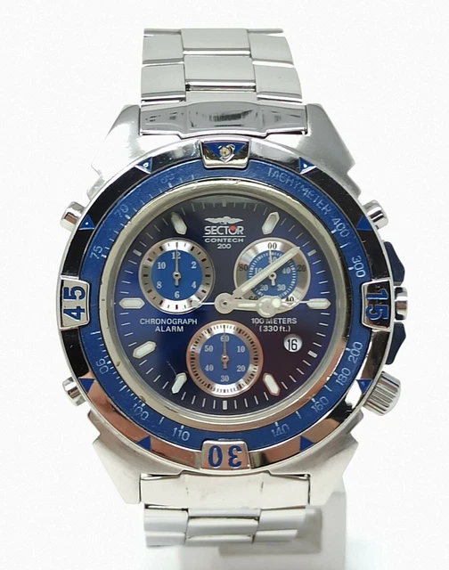 OROLOGIO SECTOR 200 contech alarm chronograph watch vintag stainless ...