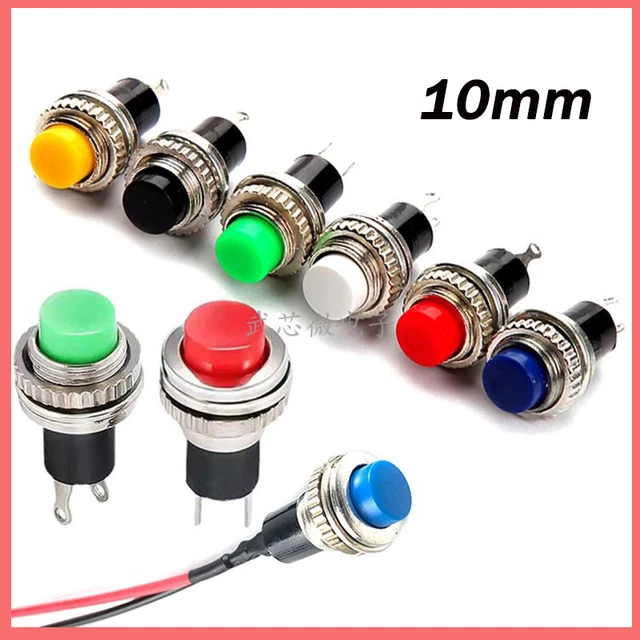 10MM PUSH BUTTON Switch ON/OFF Momentary 2 Pin Black White Red Green ...