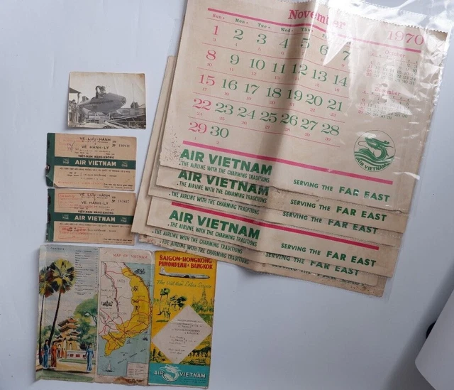 VINTAGE COLLECTION AIR Vietnam Map Brochure Ticket Calendar Vietnam War ...