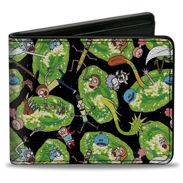 BI-FOLD WALLET RICK and Morty Portal Multi Character Scattered Black ...
