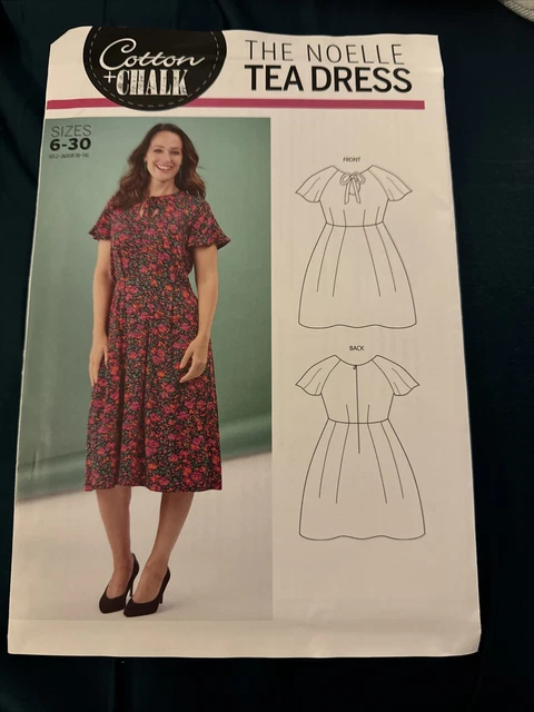 COTTON & CHALK Sewing Pattern Noelle Tea Dress Flutter Sleeves Sizes 6 ...