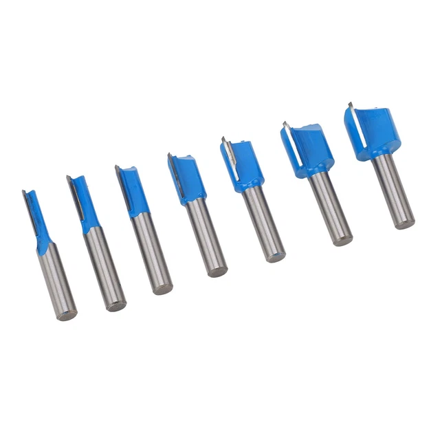 7 PCS STRAIGHT Router Bit 8mm Shank Double Flute Wood Trimming Cutter ...