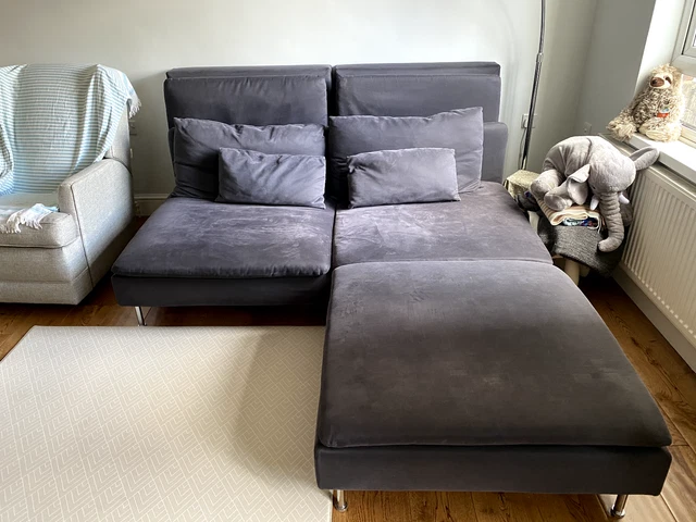 IKEA SODERHAMN 3-SEATER Sofa Bed Samsta Dark Grey + footstool (SET 2) £ ...