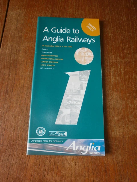 BRITISH RAILWAYS ANGLIA Railways Timetable Book & Guide 2001/02 £2.40 ...